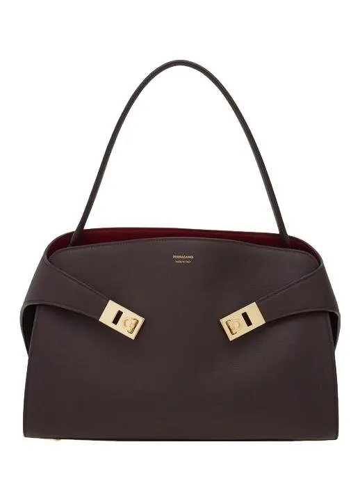 FERRAGAMO Hug Soft Bicolor Shoulder Bag - Burgundy