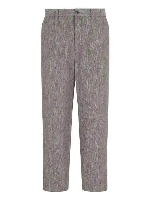 Giorgio Armani Flat-front Trousers In Viscose And Wool-blend Jacquard - Natural