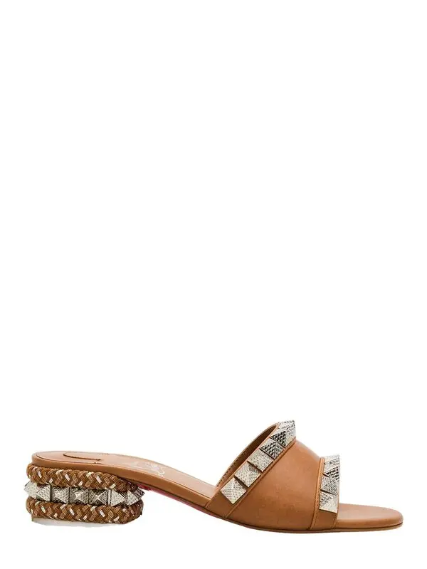 CHRISTIAN LOUBOUTIN Pyramule Leather Spike Mule Sandals - Terra