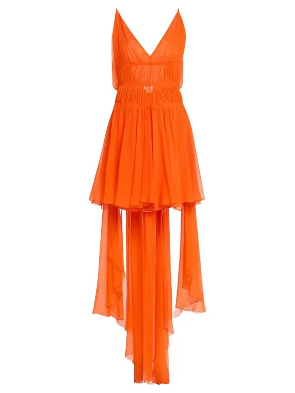 Alberta Ferretti Backless Drape Silk Mini Dress - Orange