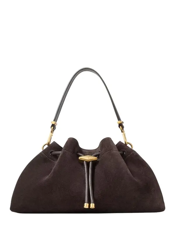 JIMMY CHOO Cinch Medium Suede Shoulder Bag - Coffee/gold