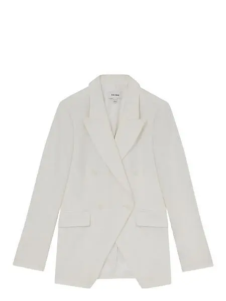 REISS Devon Double-breasted Woven Blazer - White