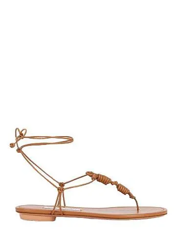 AQUAZZURA Oaxaca Thong Flat Sandal With Ankle Tie - Miele