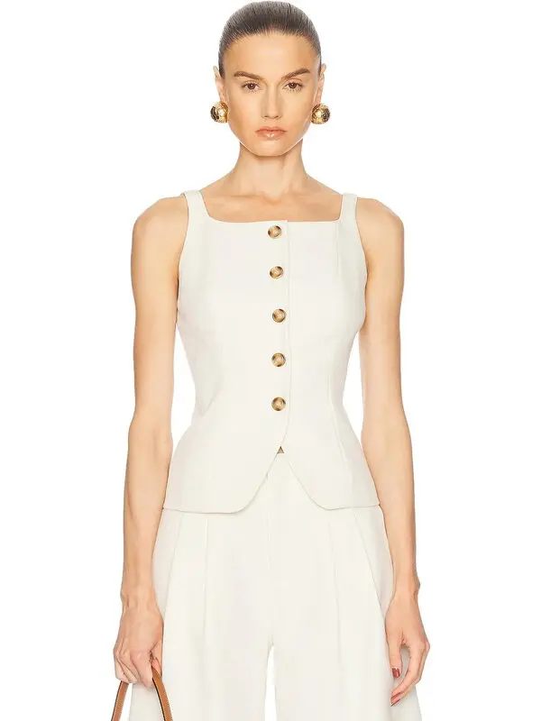NICHOLAS Square Neck Button Through Top - Ivory