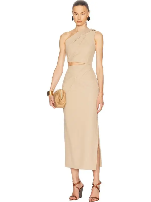 Max Mara Nievo One-shoulder Midi Dress - Caramel