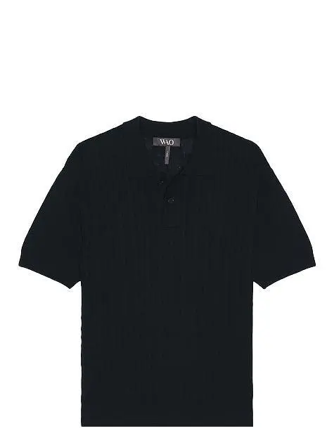 WAO Cable Knit Short Sleeve Polo - Navy