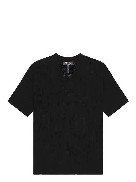 WAO Relaxed Open Knit Polo - Black