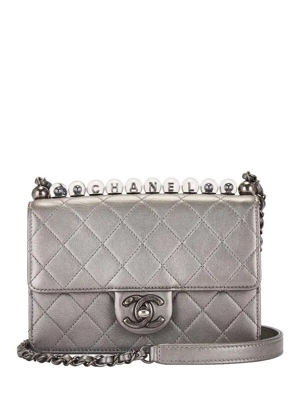 Chanel Lambskin Chic Pearls Flap Bag - Silver