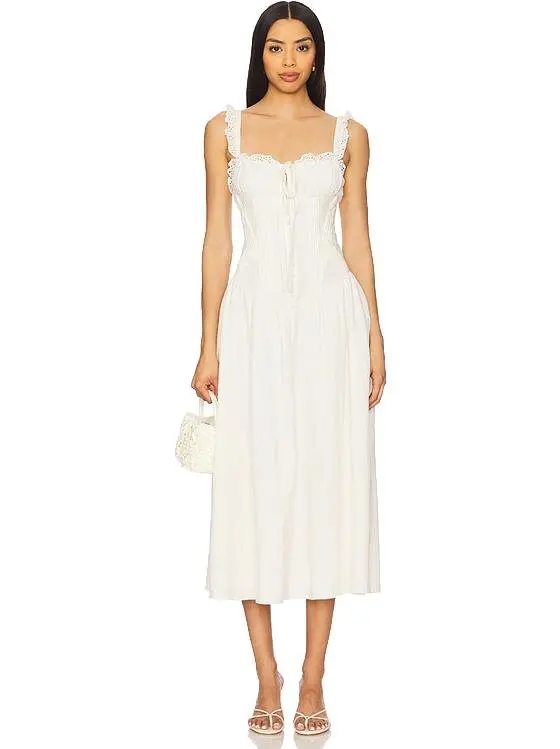 For Love & Lemons Baby Daisy Poplin Midi Dress - White
