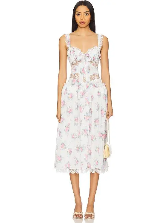 For Love & Lemons Doily Bouquet Midi Dress - White