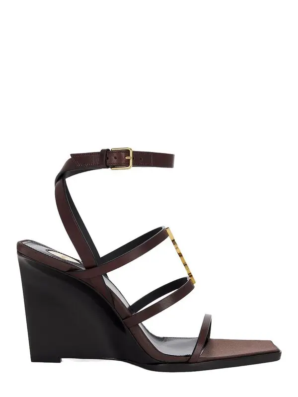 Saint Laurent Cassandra Wedge Sandal - Ultra Dark Brown