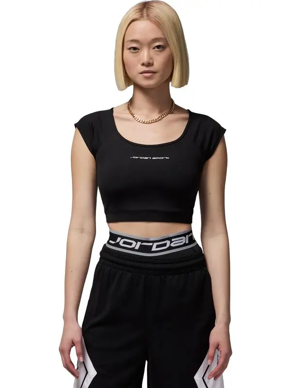 JORDAN Short-sleeve Knit Crop Top - Black