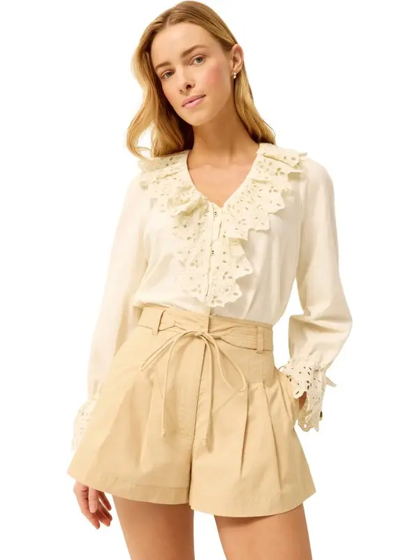 MARIE OLIVER Lander Pleated Cotton Chino Short - Beige