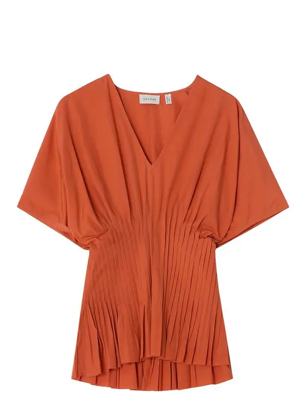 HOUSE OF DAGMAR Poplin V-neck Top - Orange Rust