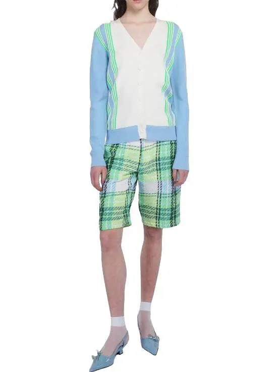 Anna Sui Capri Plaid Bermuda Shorts - Lime Multi