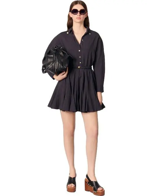 Maje Mini Crepe Shirt Dress - Navy