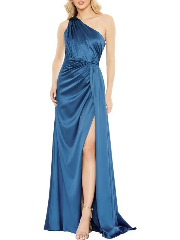 Mac Duggal Gathered One-shoulder Gown - Ocean Blue