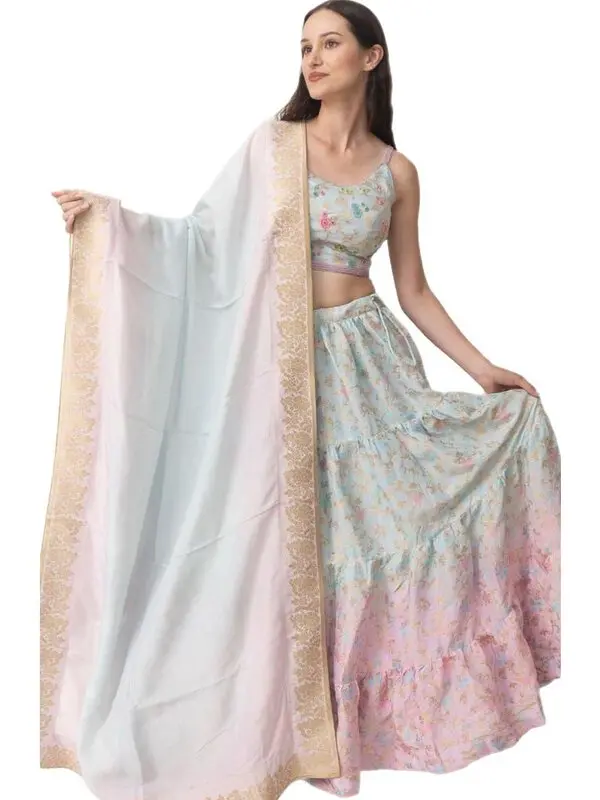 RAAS Bethany Hand Tie-dye Lehenga Choli Set - Light Blue Multi