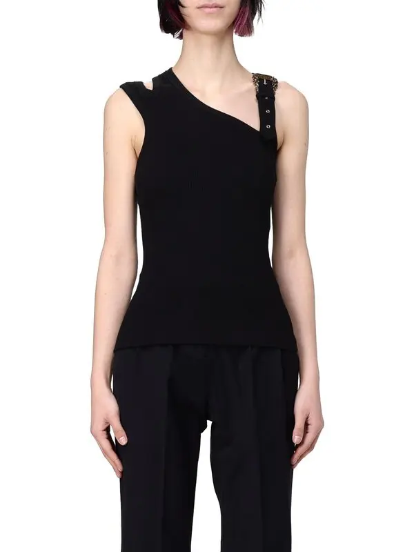 Versace Ribbed Tank Top With Buckle Detail - Black