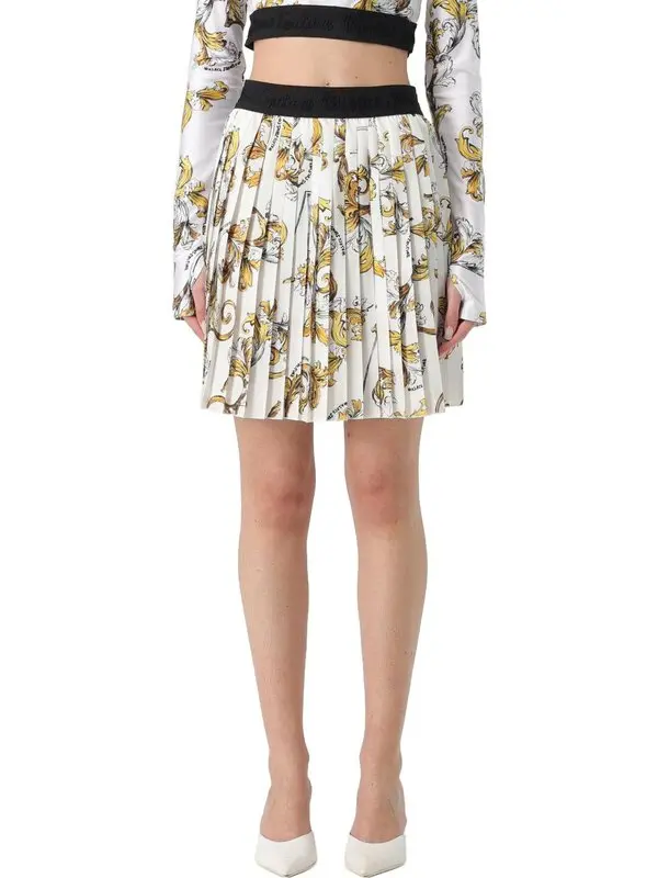 Versace Pleated Mini Skirt With Barocco Print - White