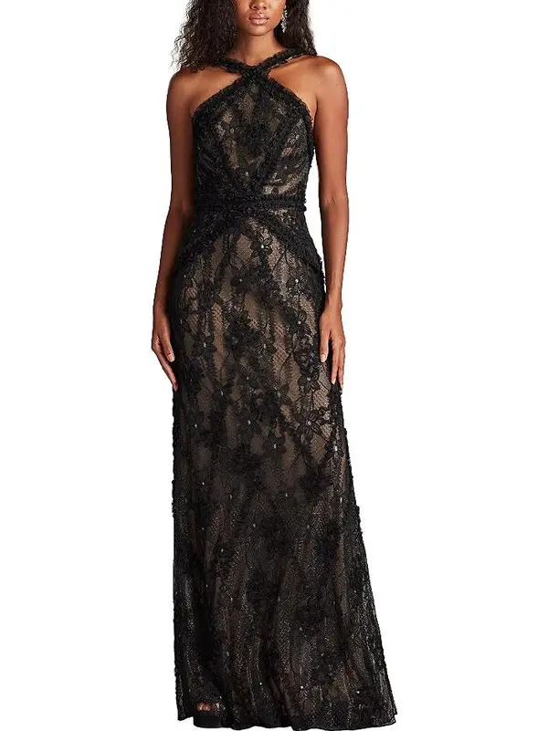 Tadashi Shoji Kaiti Embroidered Gown - Black