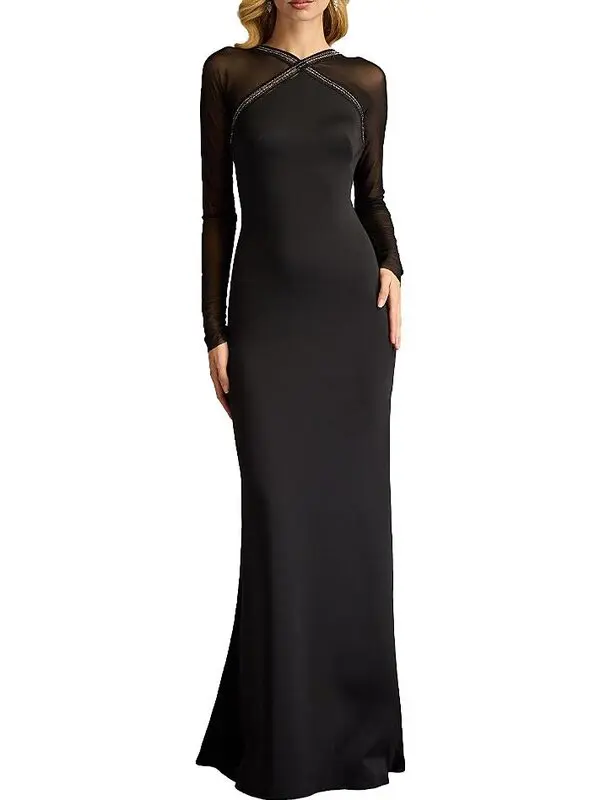 Tadashi Shoji Savoy Sheer Sleeve Gown - Black