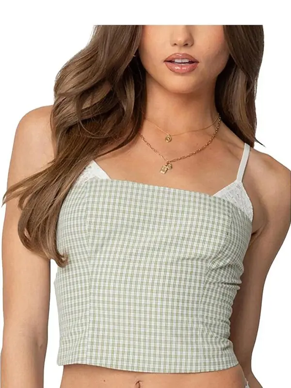 EDIKTED Lenorah Layered Gingham Top - Green