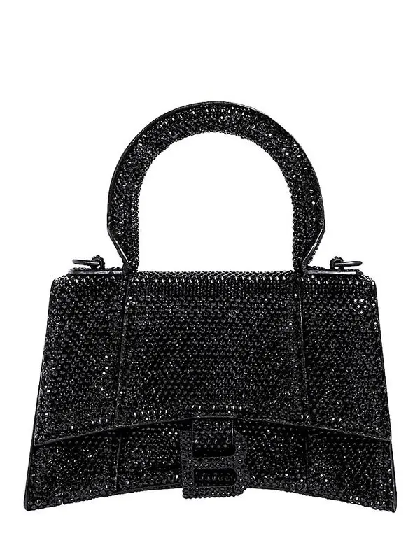 Balenciaga Hourglass Xs Handbag With Rhinestones - Black