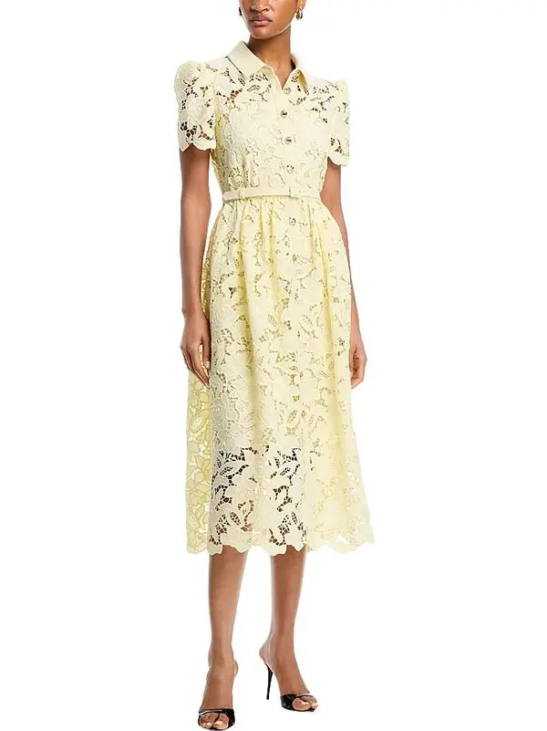 SELF-PORTRAIT Lace Collared Midi Dress - Yellow