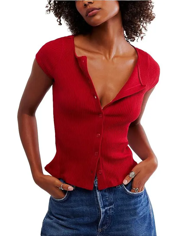 Free People Cap Sleeve Cardigan - Red