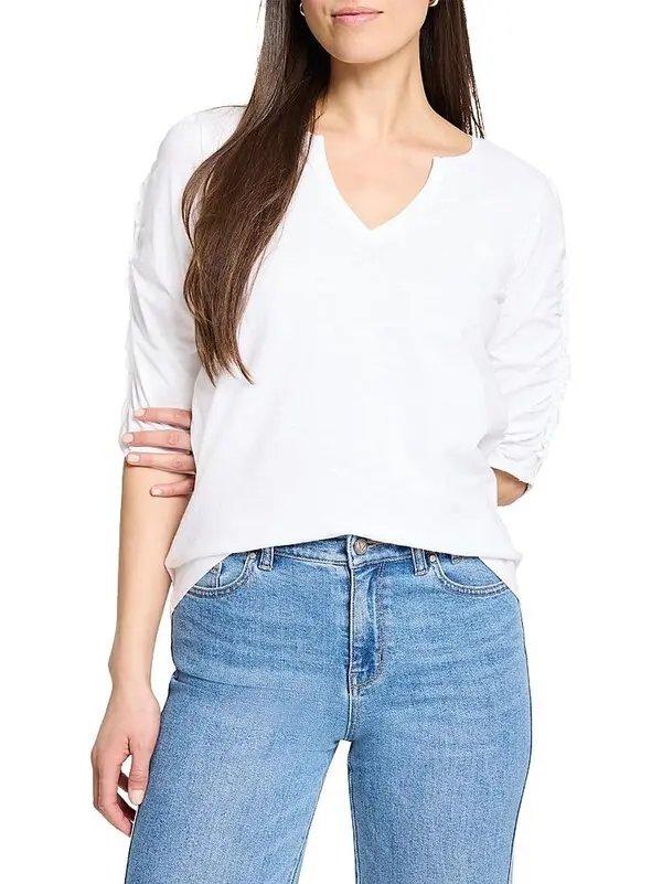 NIC+ZOE Ruched Elbow Sleeve Top - Paper White