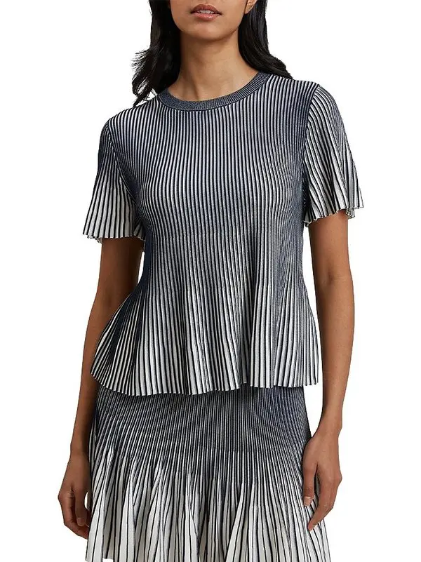 Ted Baker London Textured Stripe Fluted Sleeve Tee - Navy