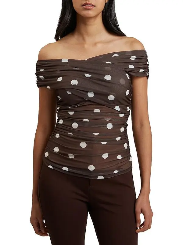 Ted Baker London Zaamo Cross Over Neck Printed Mesh Top - Dark Drown