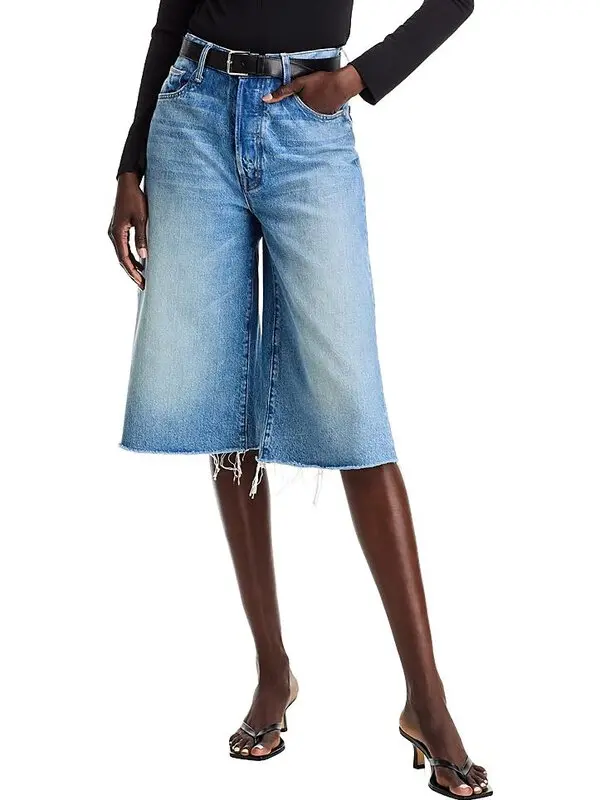 MOTHER The Whole Fray Denim Culotte Shorts - Wipeout