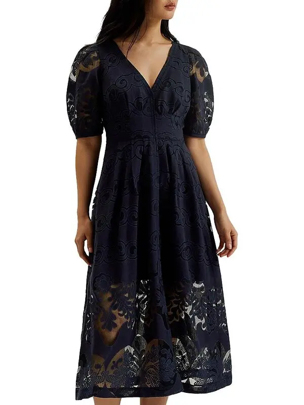 Ted Baker London Agnel Lace Midi Dress - Navy