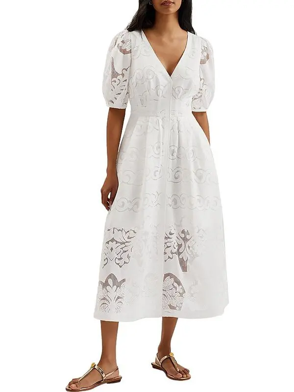 Ted Baker London Agnel Lace Midi Dress - White