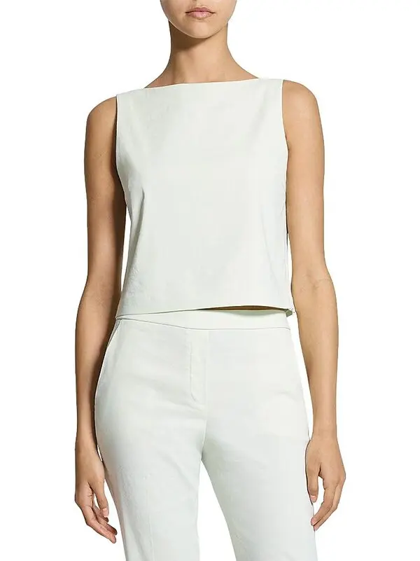 Theory Bateau Neck Linen Top - Light Seaglass