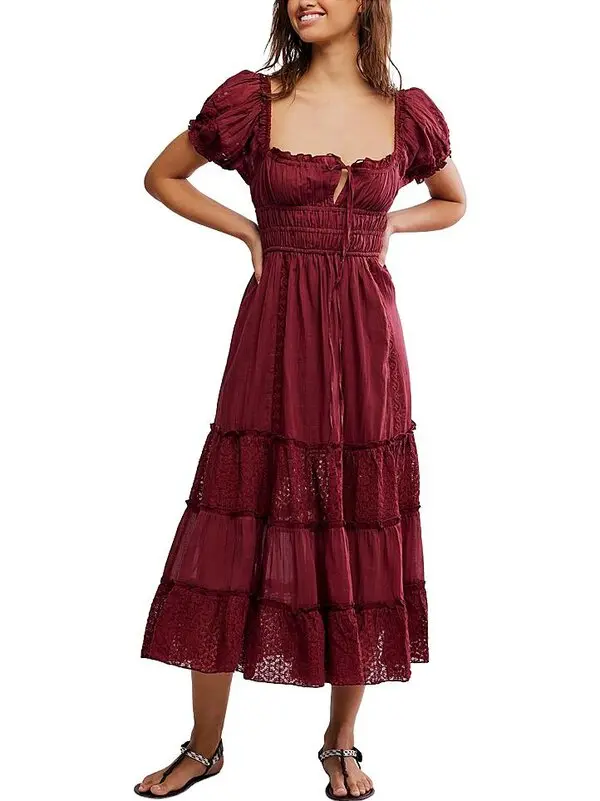 Free People Falling Sun Midi Dress - Syrah