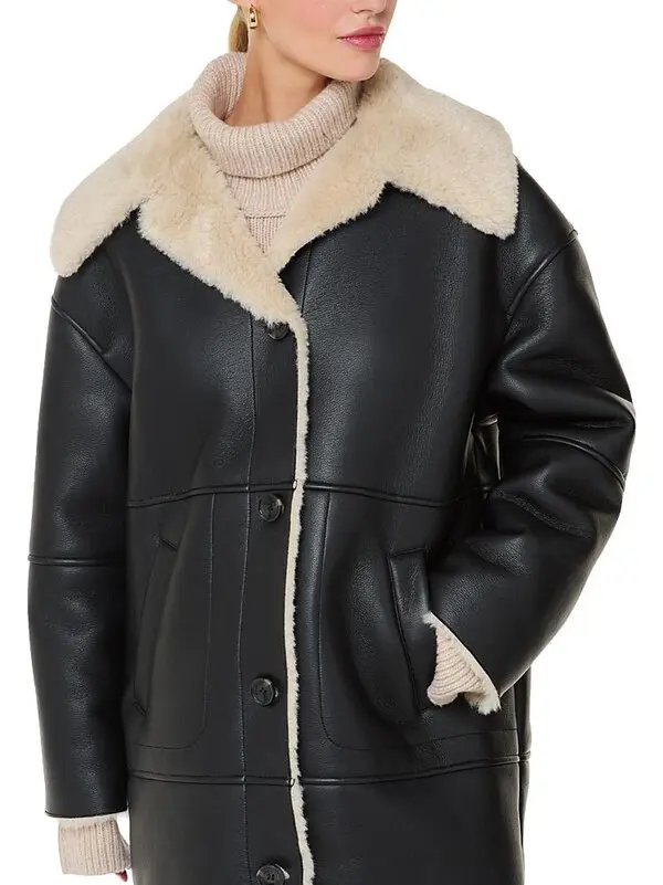 Whistles Luella Faux Fur Trim Coat - Black