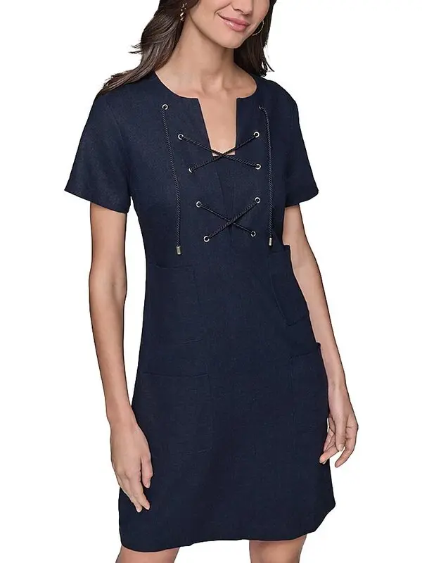 Karl Lagerfeld Paris Linen Blend A-line Dress - Marine