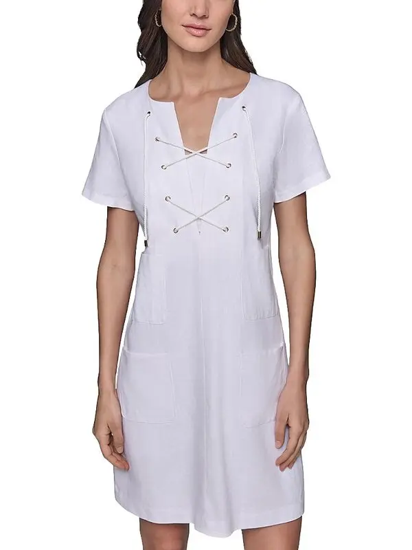 Karl Lagerfeld Paris Linen Blend A-line Dress - Soft White