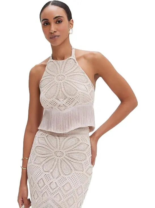 PatBO Flower Crochet Halterneck Top - Beige