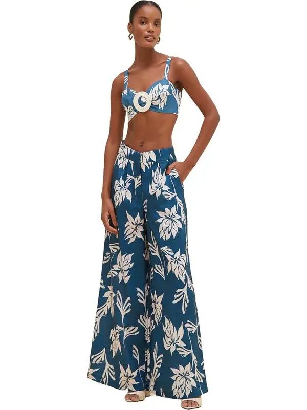 PatBO Artichoke Print Wide Leg Pants - Dark Blue