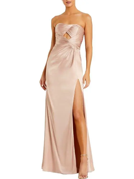 Mac Duggal Strapless Charmeuse Wrap Gown - Oyster