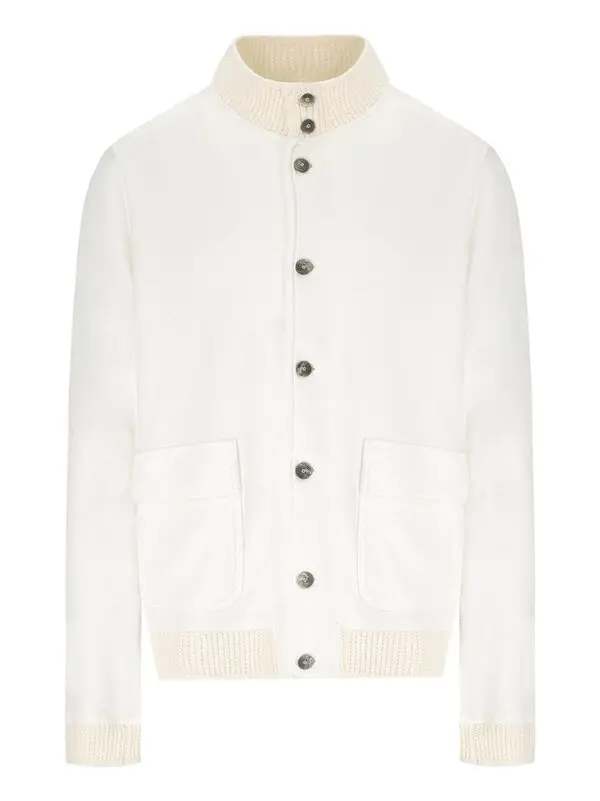 H953 Knitted Cotton Bomber Jacket - White