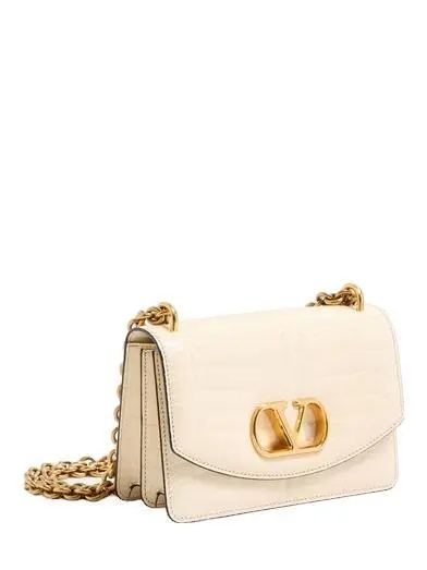 Valentino Garavani Vain Small Shoulder Bag In Crocodile Leather - Metallic