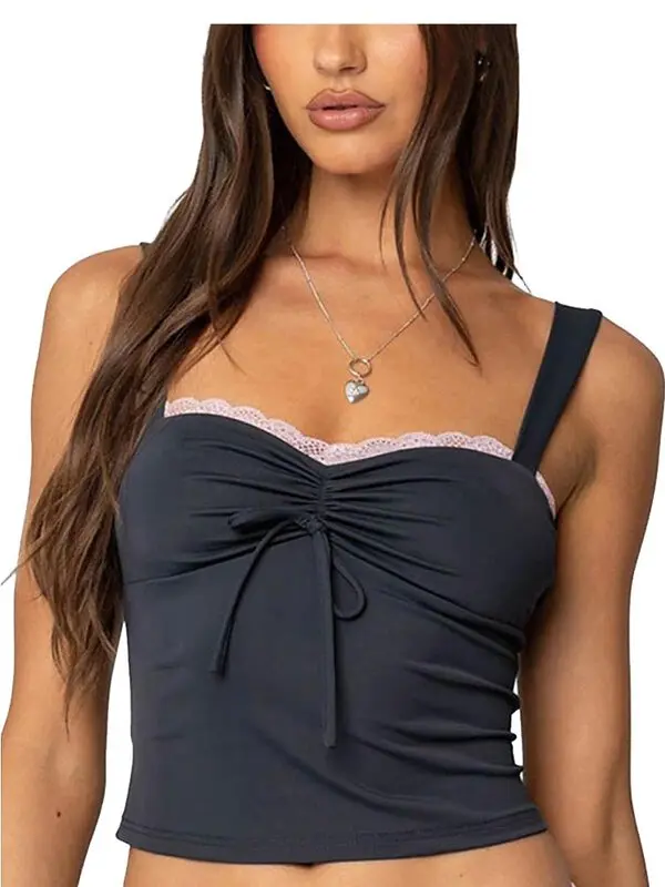 EDIKTED Claudina Tank Top - Dark-gray