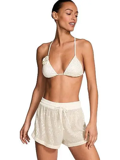 Victoria's Secret Swim Cover-up Sequined Shorts - White,ivory