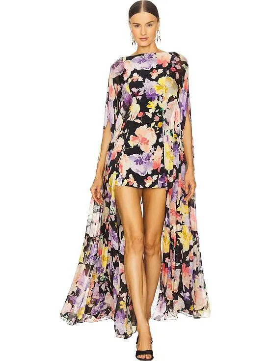 LA FUORI Coralia Gathered Cape Dress - Coralia Floral