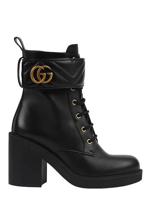 Gucci Gg Strap Matelasse Ankle Boots - Black